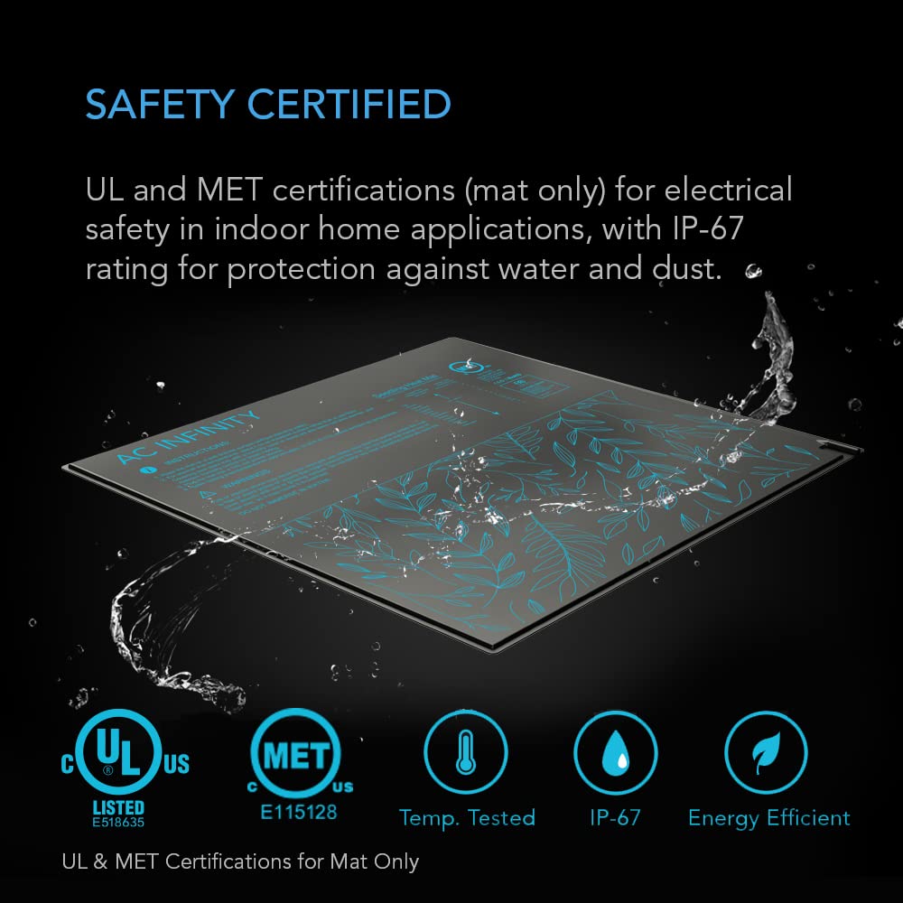 AC Infinity SUNCORE T1, Seedling Mat with Digital Thermostat and Heat Controller 3β x 20β, UL & MET-Certified Waterproof Heating Pad for Indoor Gardening, Hydroponics, Germination, Cloning