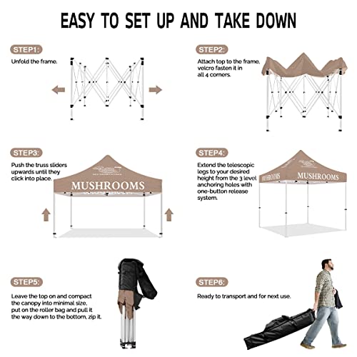 ABLEM8CANOPY Custom Canopy Tent 10x10 with Logo, Personalized Pop Up Canopy Tent with Optional Walls for Business Events, Trade Shows, Farmers Market, Roller Bag Included(Mushroom)