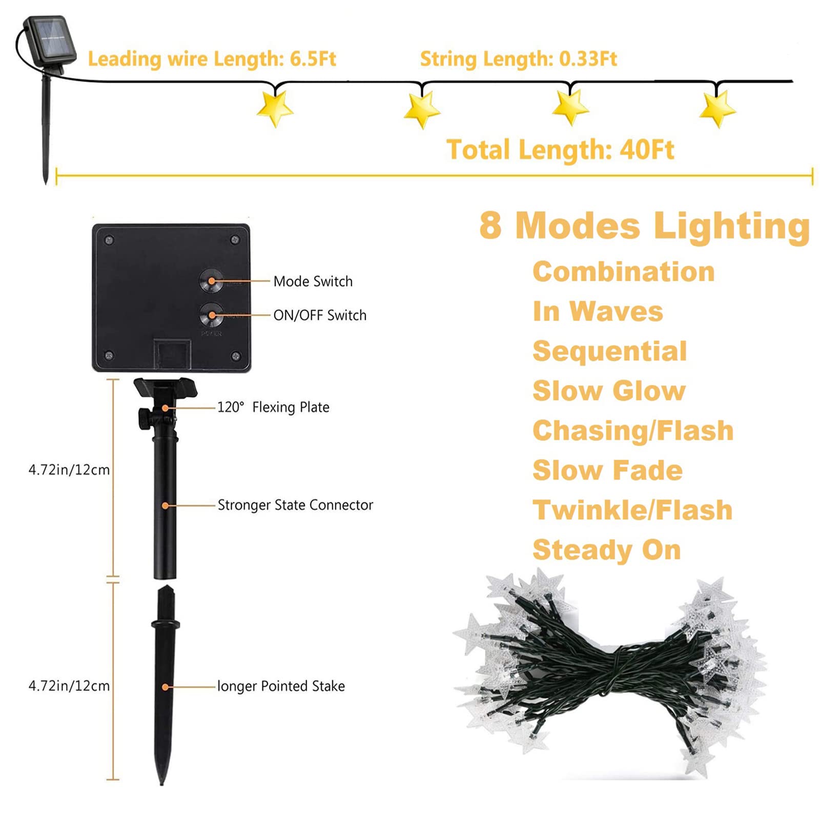 EEW 2-Pack 78ft 200 LED Solar Star String Lights Outdoor, Upgraded Waterproof 8 Modes Solar Christmas Lights Outdoor Indoor for Home Party Tree Ramadan Decorations (Cool White)
