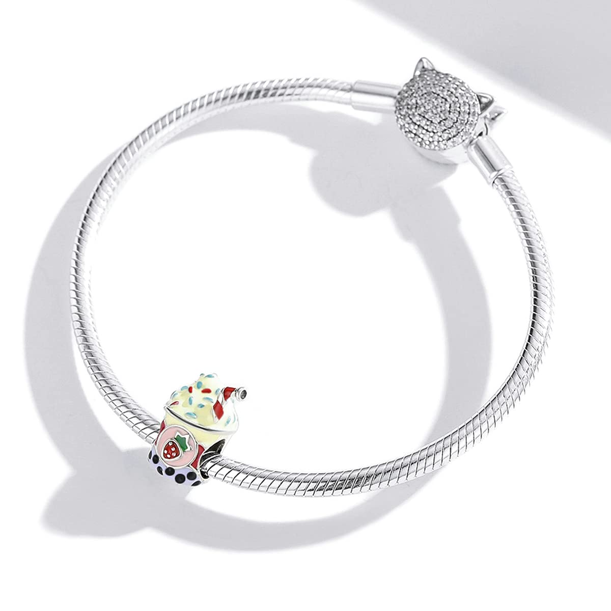 925 Sterling Silver Pop Can Charm Milk Box Charm Ice Cream Charm Cake Charn Biscuit Charm Coffee Charm Cup Charm for Pandora Charm Bracelet (Ice Cream)