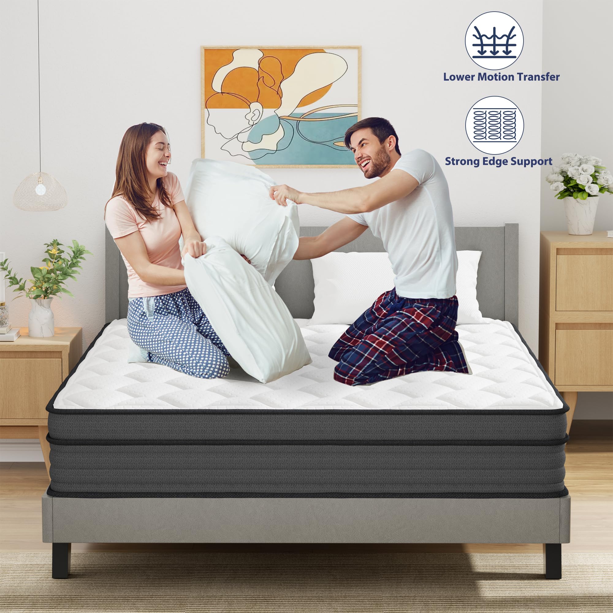 ROOMTEC King Mattress, 10 Inch Gel Memory Foam Hybrid Mattress, Pocket Spring Mattress in a Box for Motion Isolation, Strong Edge Support, Pressure Relief, CertiPUR-US (10 Inch, King)