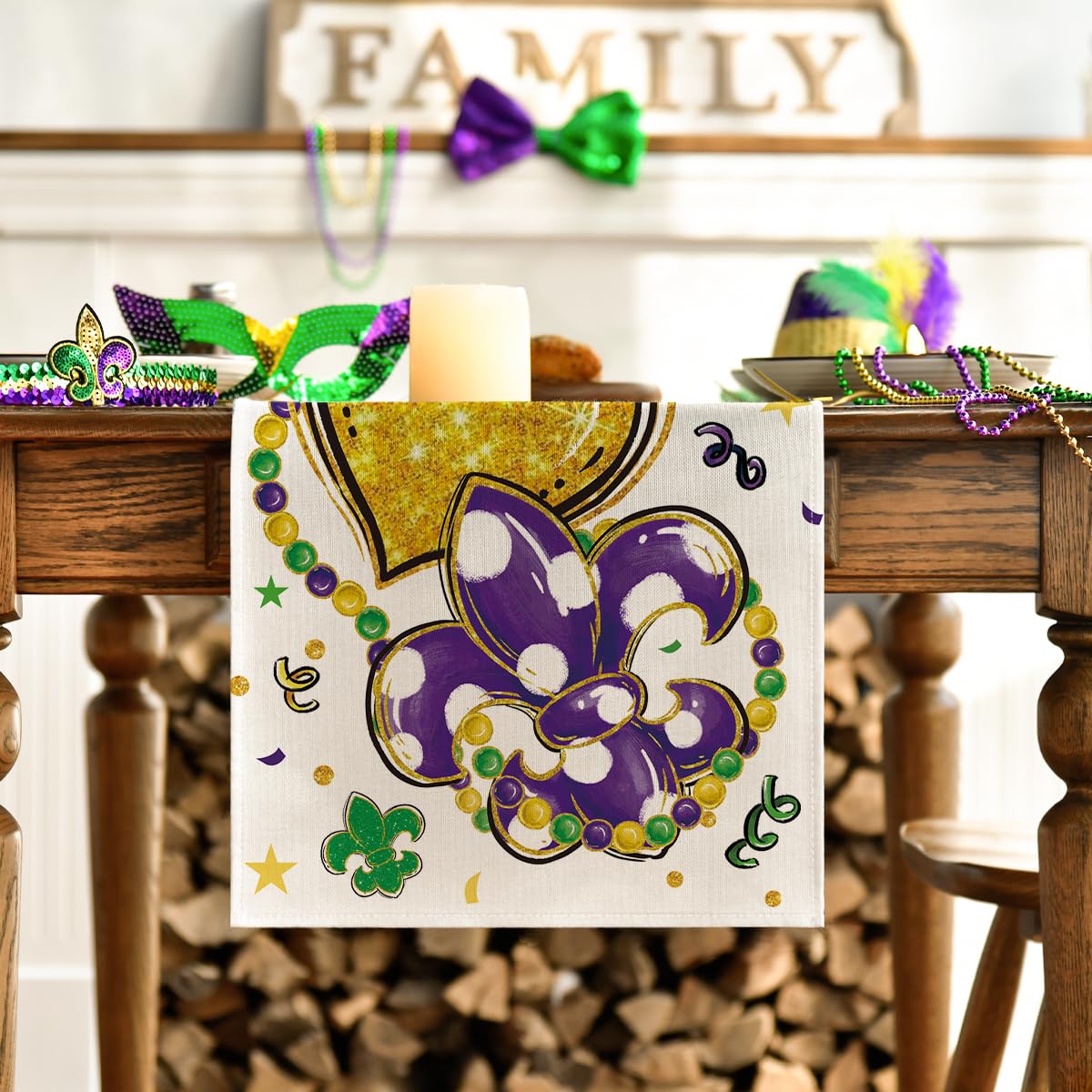 Artoid Mode Iris Jewellery Hearts Mardi Gras Table Runner, Seasonal Kitchen Dining Table Decoration for Home Party Decor 13x72 Inch