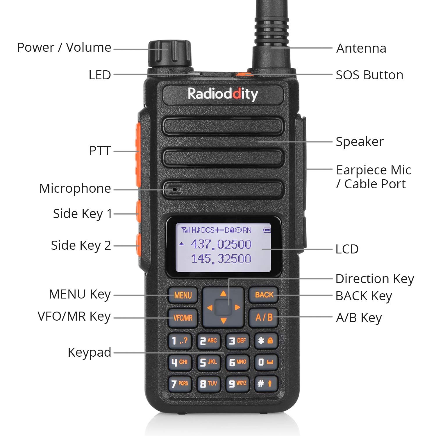 4 Pack Radioddity GA-510 10-Watt Ham Radio Dual Band Handheld High Power Long Range Two Way Radio + 8 Pack 2200mAh Batteries + 4 Pack Programming Cable