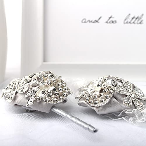 WANLIAN Wrist Corsage with Peal and Rhinestone Corsage and Boutonniere Set for Wedding,Prom,Party (Silver Gray,2 Pieces)