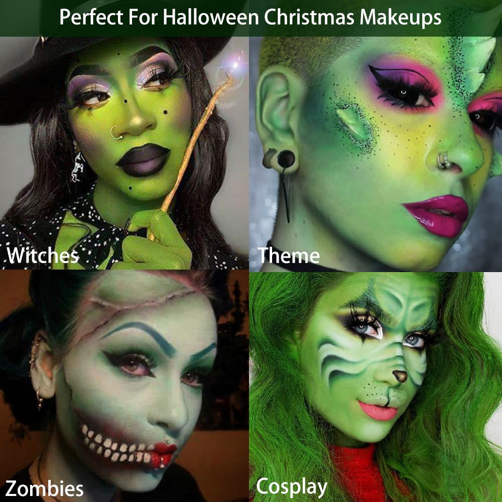 Afflano Green Eyeshadow Palette, Green Glitter Eyeshadow Highly Pigmented, Forest Emerald Green Christmas Makeup Palettes, Yellow Lime Grass Grinch Green Makeup Eye Shadow Pallet 15 Color