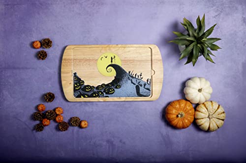 TOSCANA - a Picnic Time brand - Nightmare Before Christmas Jack & Sally - Billboard Glass Top Serving Tray, (Parawood)