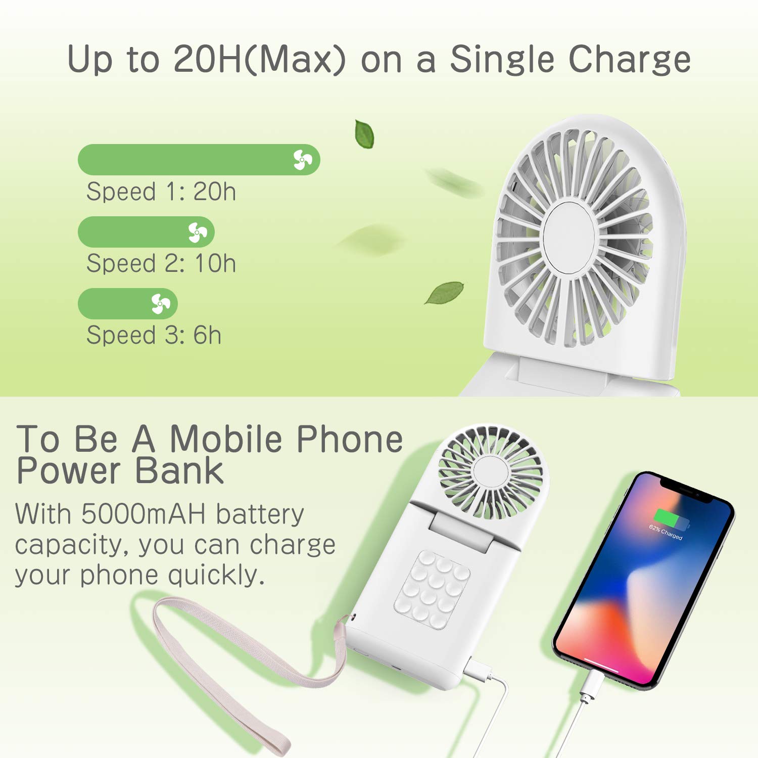 Abida Mini Handheld Fan, USB Rechargeable Multi-function Fan with 3 Adjustable Speeds, Small Desk Cooling Face Fan For Home Camping Disney Travel
