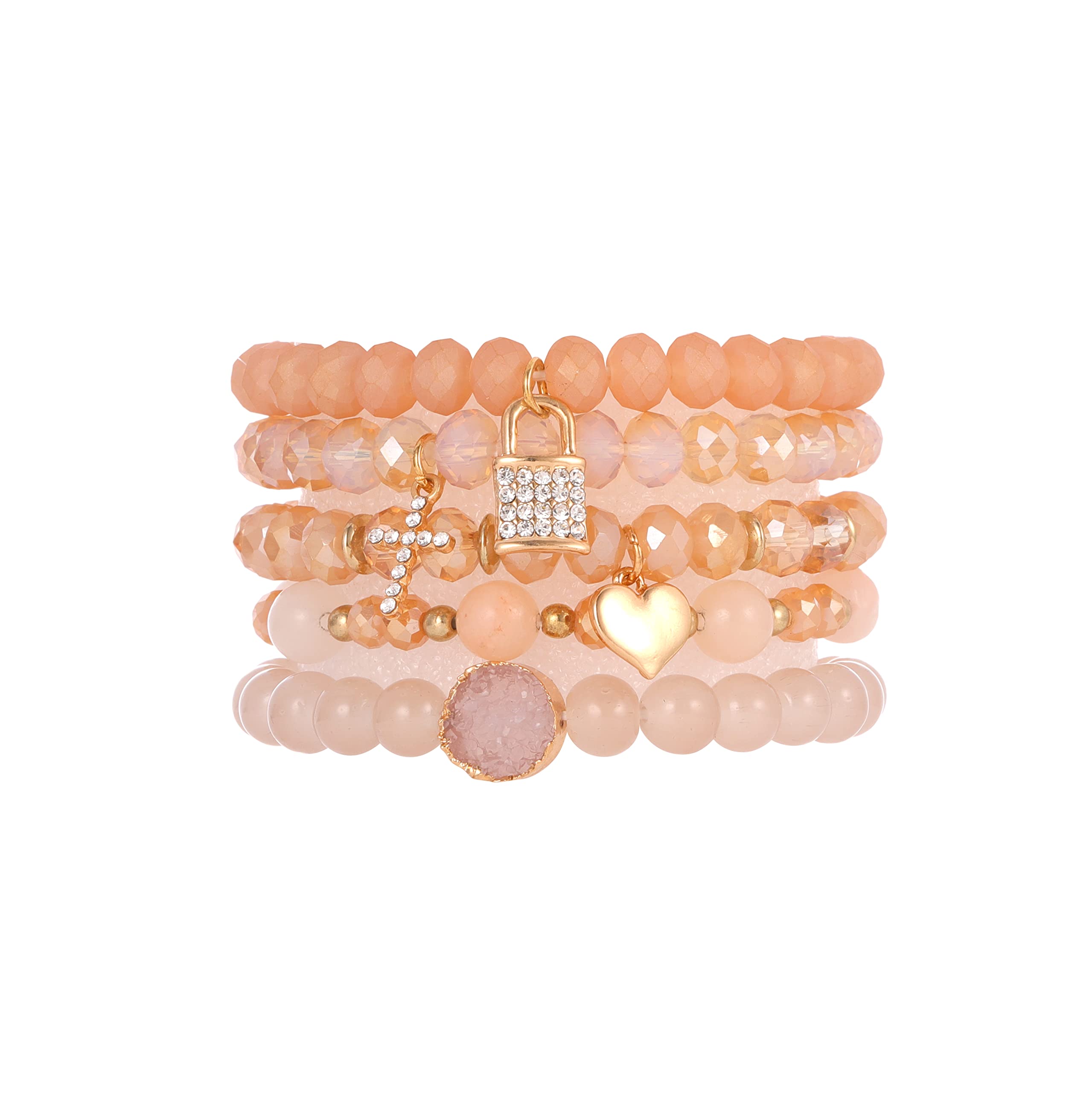 Aganippe Bohemian Beaded Bracelets for Women Stackable Bracelets Set Stretch Multilayer Stack Beads Charm Bracelets Women Girls Handmade Jewelry(5pcs)