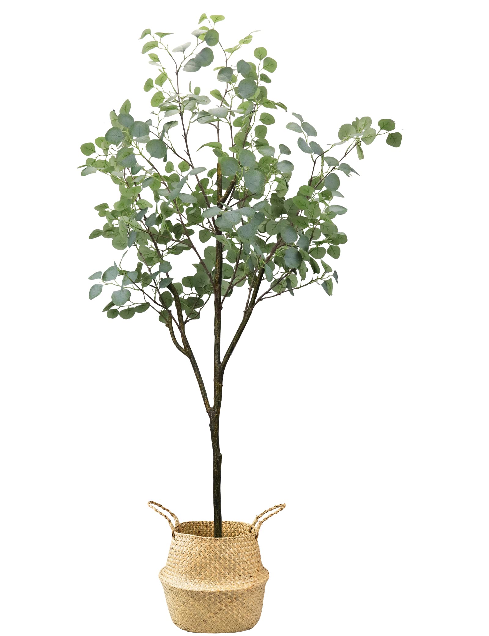 LOVMOR 6ft Artificial Eucalyptus Tree with Woven Seagrass Plant Basketand Realistic Moss,Artificial Plants for Modern Home Office Living Room Floor Decor Indoor(70 in)
