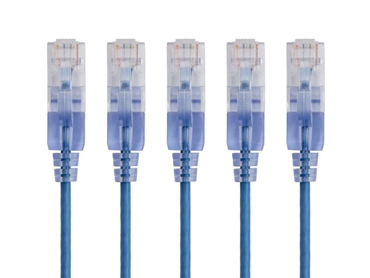 Monoprice Cat6A 20ft White 5-Pk Patch Cable UTP 30AWG 10G Pure Bare Copper Snagless RJ45 SlimRun Series Ethernet Cable