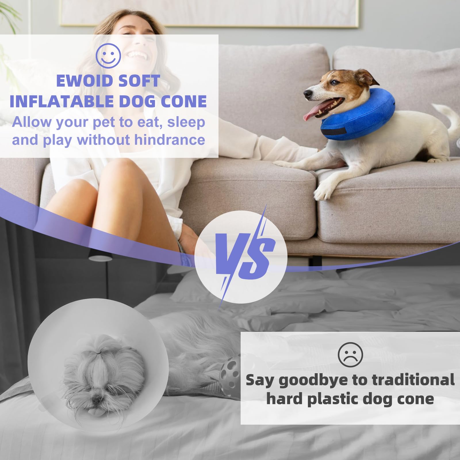 EWOID Inflatable Dog Cone, Dog Neck Donut Dog Cone, Soft Cone for Dogs, Adjustable Dog Cone Alternative After Surgery, Washable Dog Donut Cone for Dogs and Cats