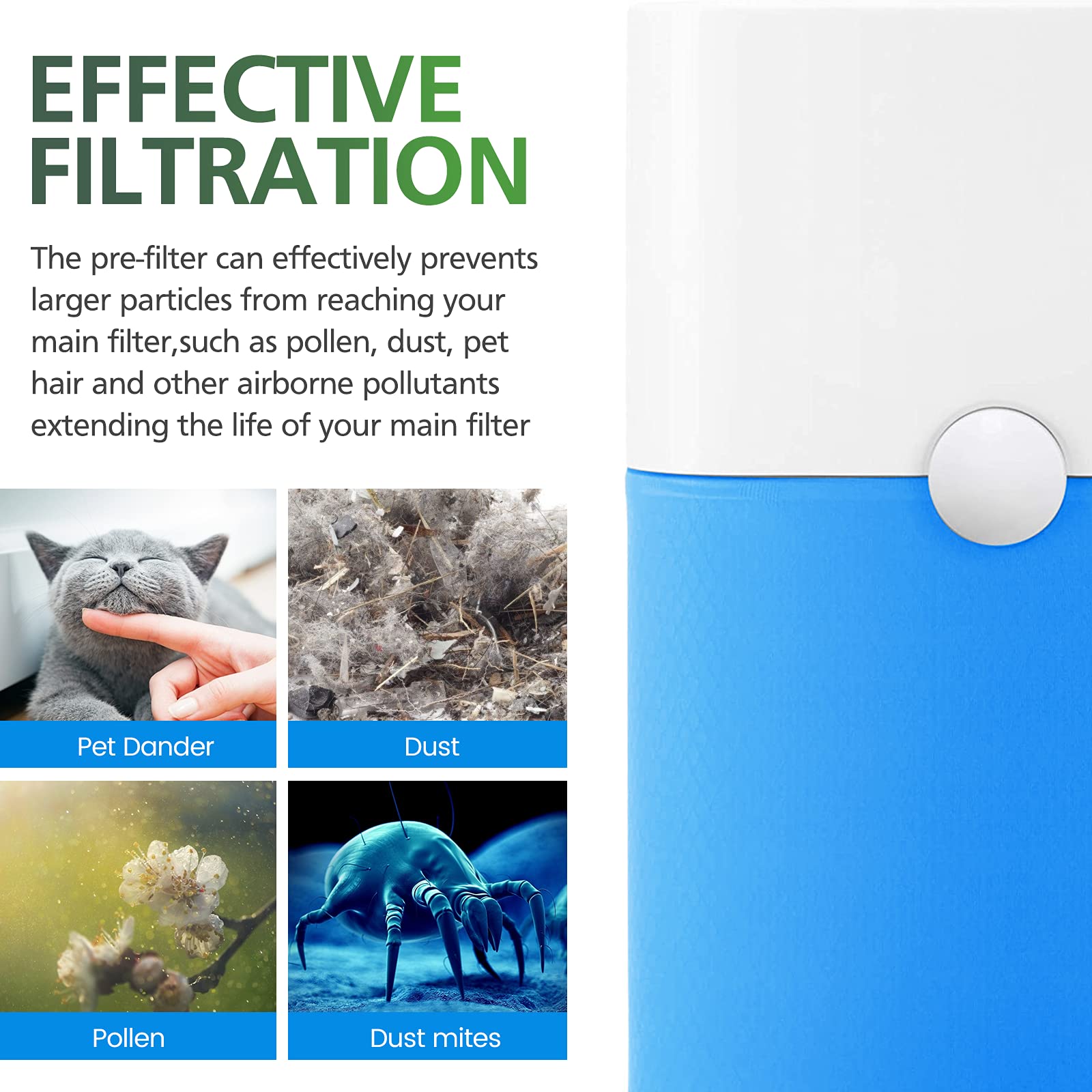 isinlive 4 Pack Replacement Washable Pre-Filters Compatible with Blueair Blue Pure 211+ Air Purifier, Removes Pollen, Dust, Pet Dander and Other Airborne Particles(Blue, Grey, Green, Purple)