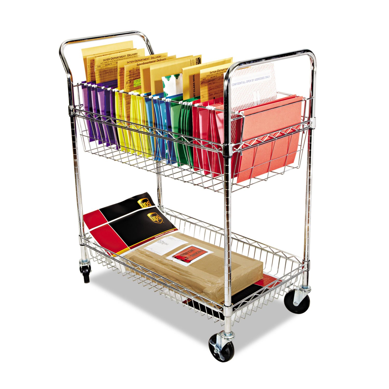 Alera Carry-All Mail Cart, 2-Shelf, 34-7/8w x 18d x 39-1/2h, Steel (MC343722CR)