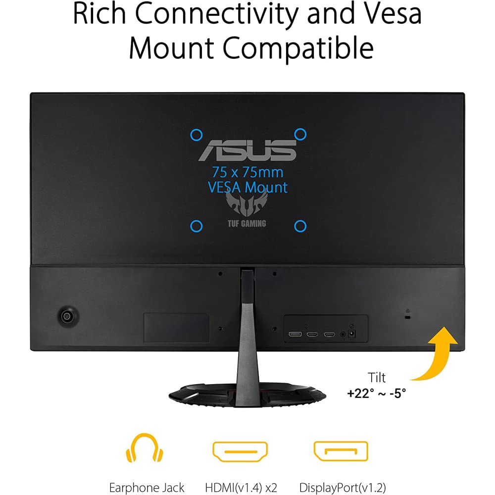 ASUS VG249Q1R TUF Gaming 23.8 inch 1080p Monitor with FreeSync Premium Bundle with Deco Gear HDMI Cable 2 Pack + Gamer Surface Mousepad + Screen Cloth