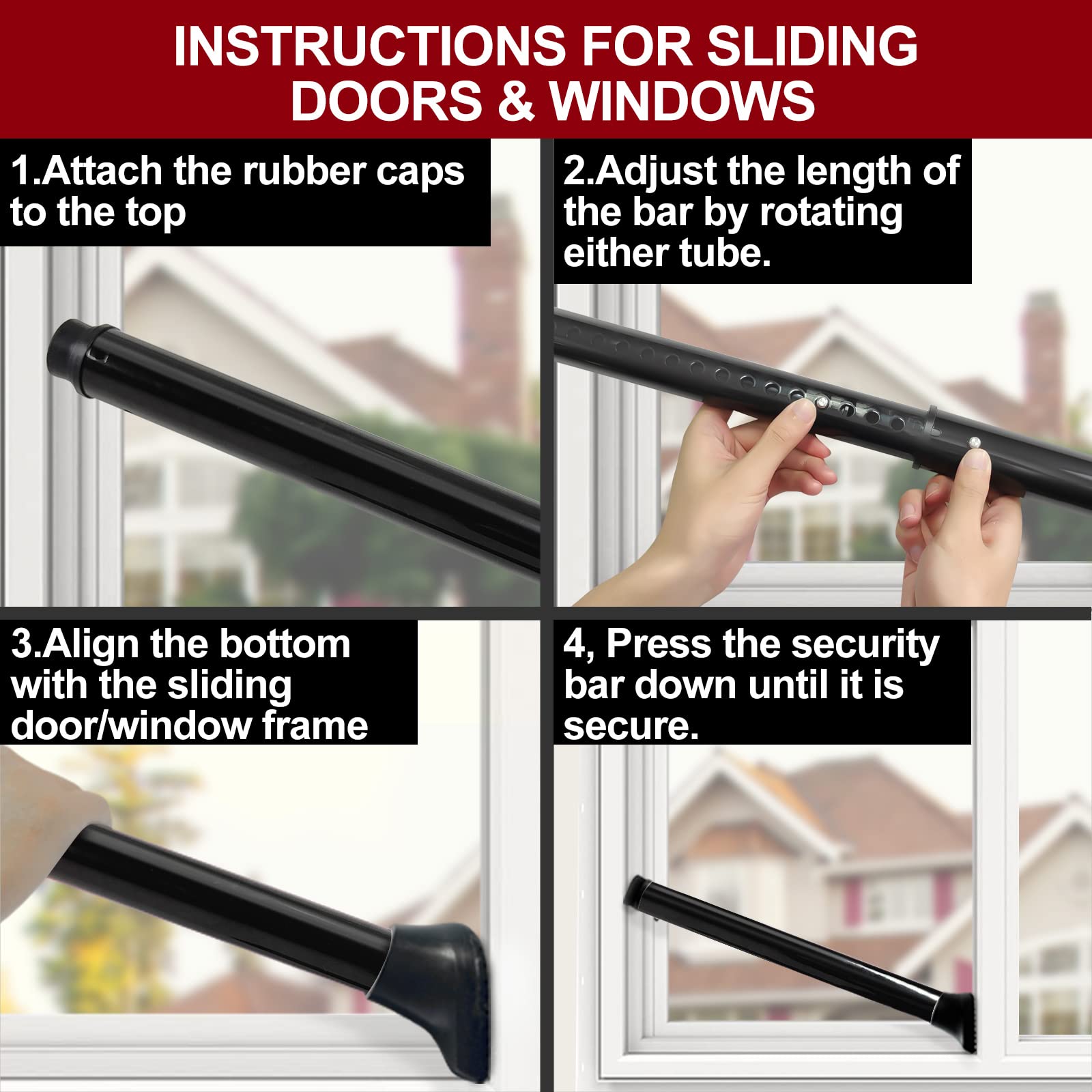 AceMining Upgraded Door Security Bar & Sliding Patio Bar, Heavy Duty Stoppers Adjustable Jammer for Home, Apartment, Travel (1 Pack,Black)