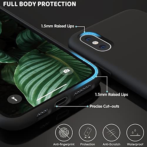 OuXul Case for iPhone X/iPhone Xs Case Liquid Silicone Gel Rubber Phone Case,iPhone X/iPhone Xs 5.8 Inch Full Body Slim Soft Microfiber Lining Protective Case(Black)