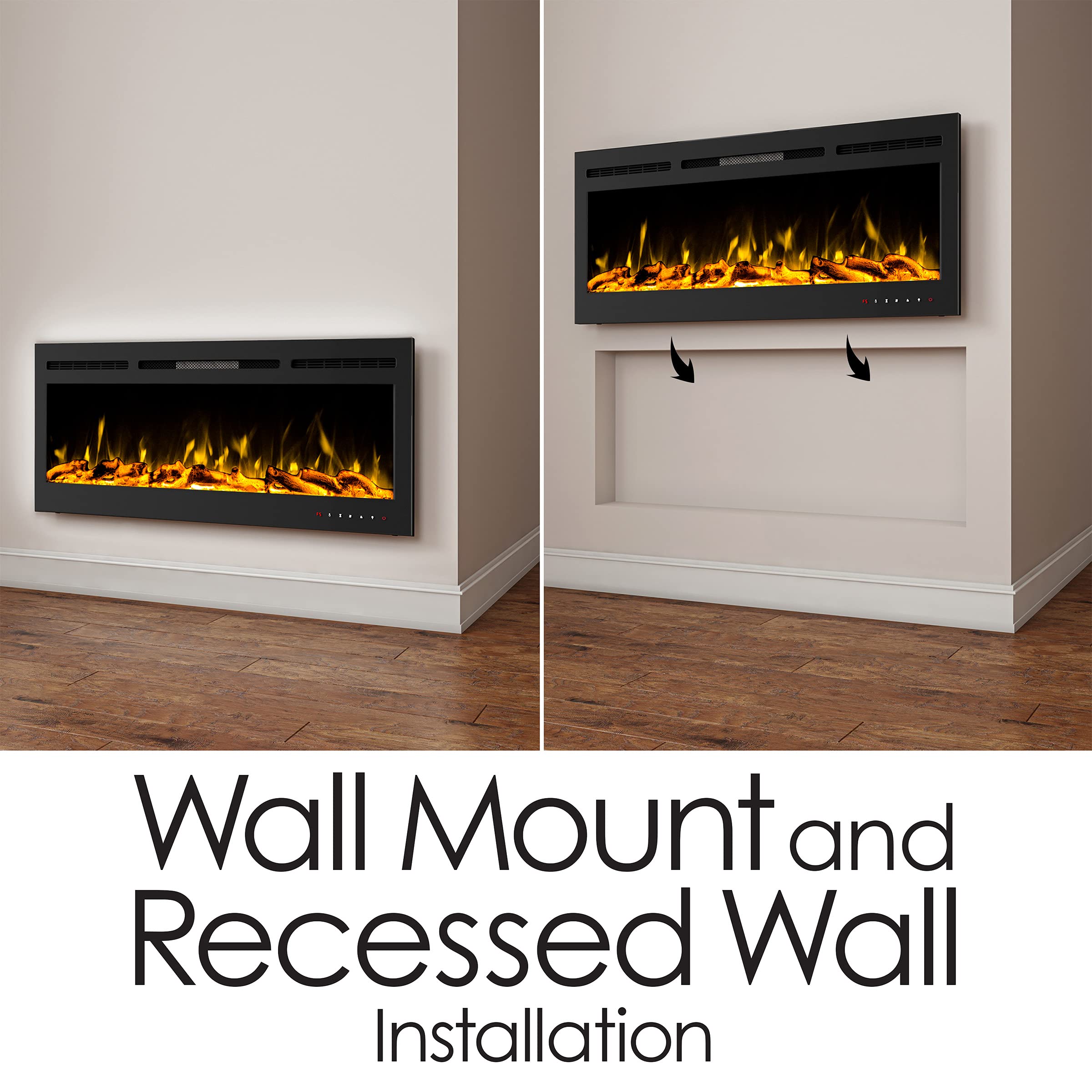 72β Electric Fireplace-Front Vent, Wall Mount or Recessed-3 Color LED Flame, 10 Fuel Bed Colors & 3 Media-Touch Screen & Remote Control by Lavish Home