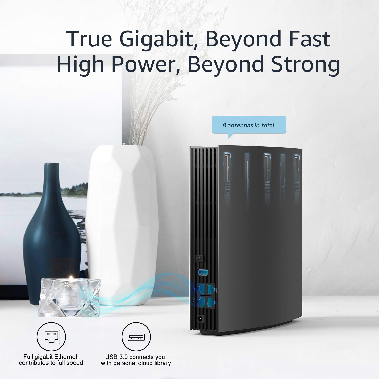 AC3200 WiFi Router, Dual Band Wireless Router, WAVLINK Internet Router with LED Screen,QoS, Parents Control, MU-MIMO,Built-in 8 x 5dBi Antennas,Full Gigabit Ports,Guest WiFi, Long Range Coverage
