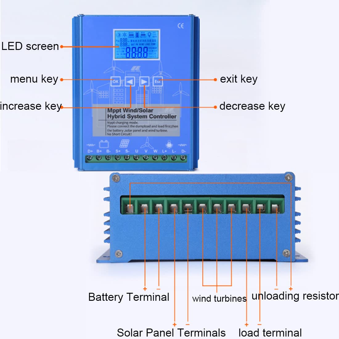 AFITO 4000W Wind Solar Hybrid Controller, 12V/24V/48V LCD Display MPPT Boost Charging Multifunctional Wind Solar Controller,2000W Wind Turbine and 2000W Solar Hybrid MPPT Charge Boost,48V
