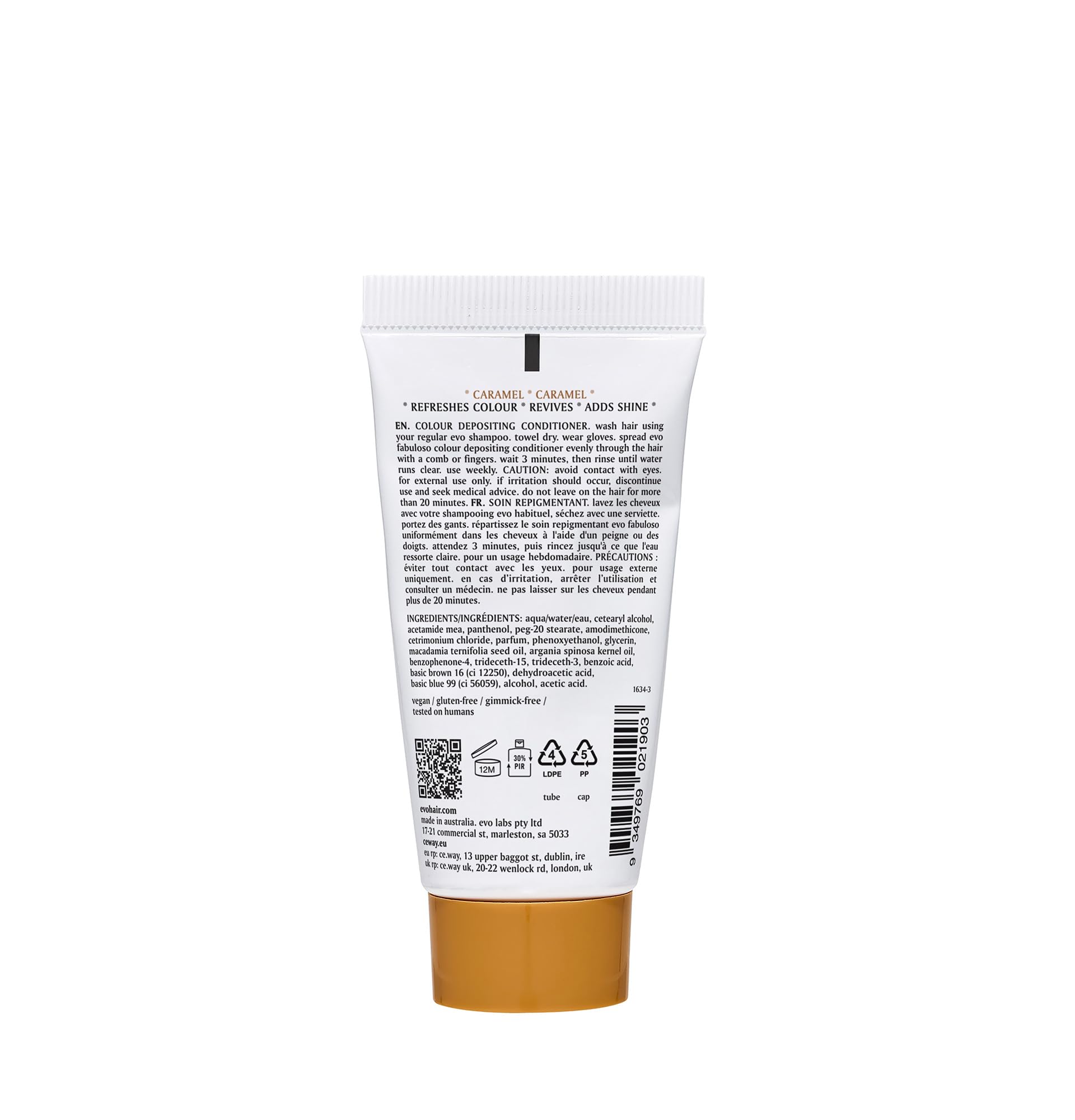 EVO Fabuloso Caramel Colour Depositing Treatment - Colour Care Conditioner for Colour -Treated Hair - Helps Maintain Colour Depth, Tone & Shine, 30ml / 1.01fl.oz