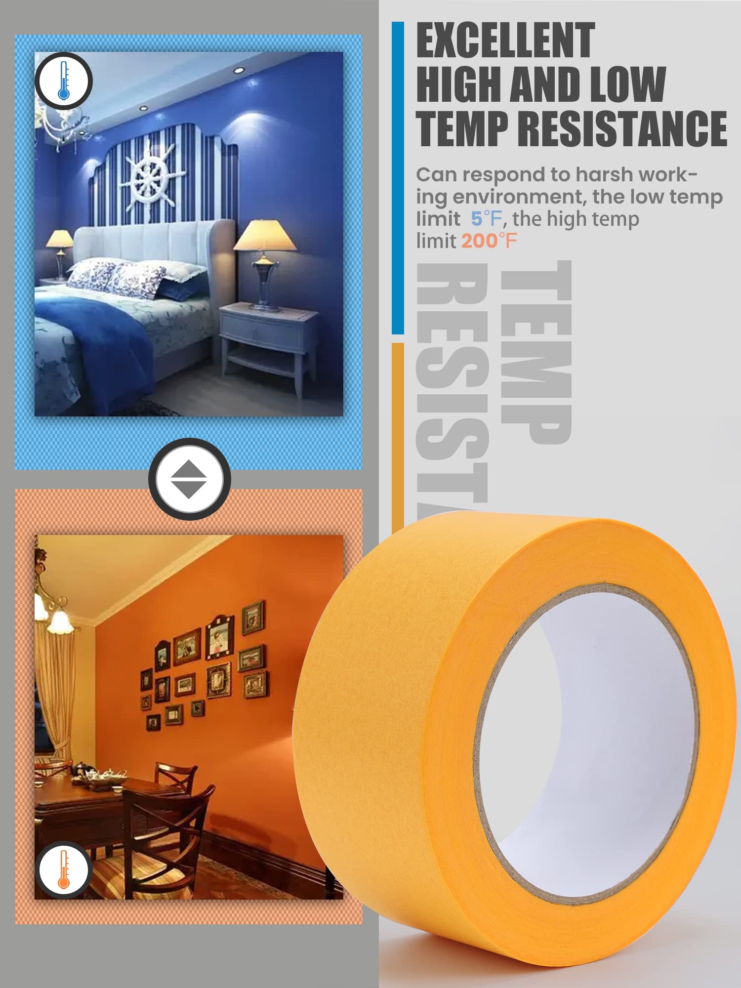 Lichamp 2 Pack 2 inch Yellow Painters Tape, Orange Masking Tape, 1.9 inch x 55 Yard x 2 roll, 0220YL(Total 110 Yards)