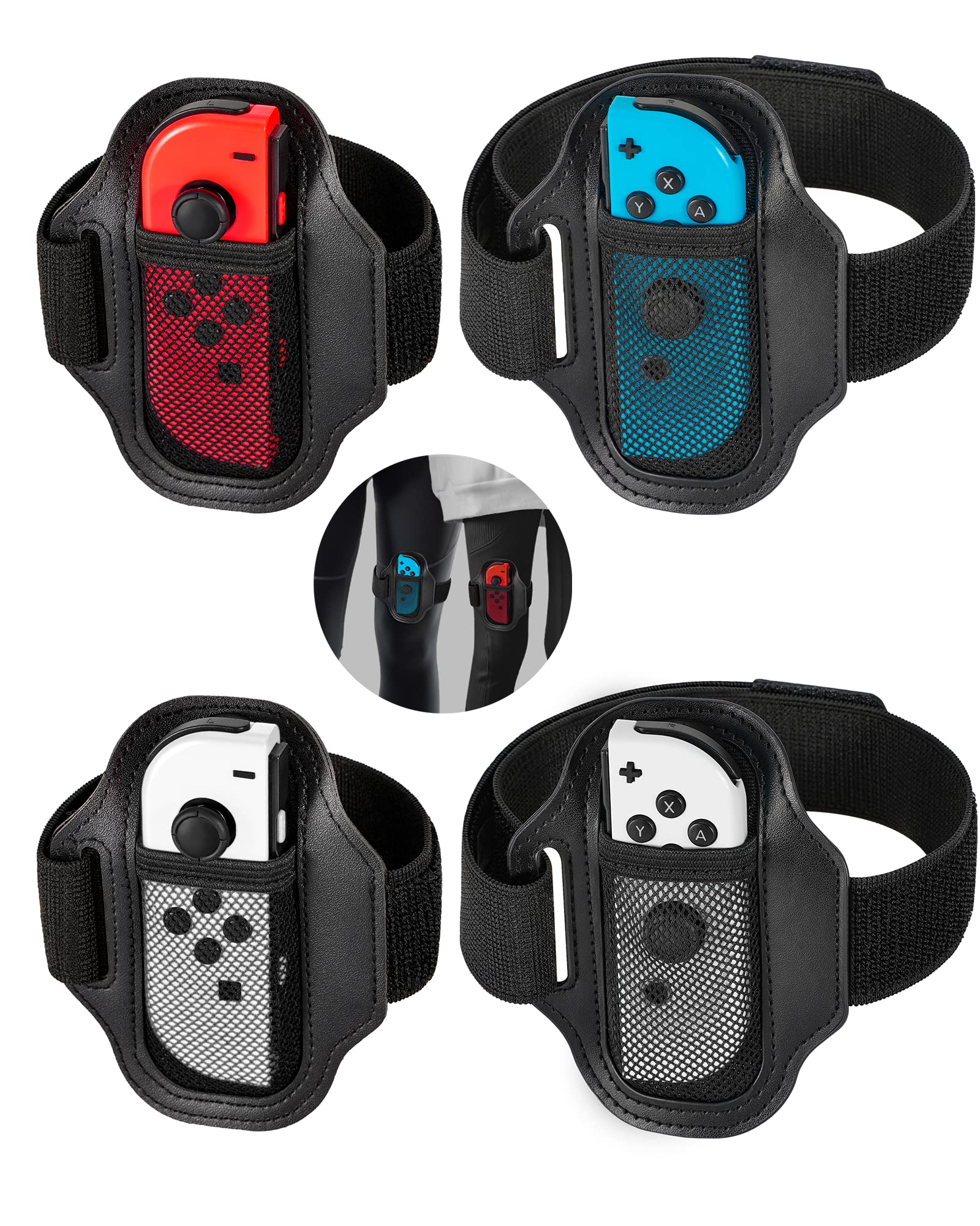 4 Pack Switch Leg Strap for Nintendo Switch Sports Soccer and Ring Fit Adventure Games, Two Size Adjustable Switch Strap for Adults & Children, Elastic Leg Straps for Nintendo Switch & OLED Joycon