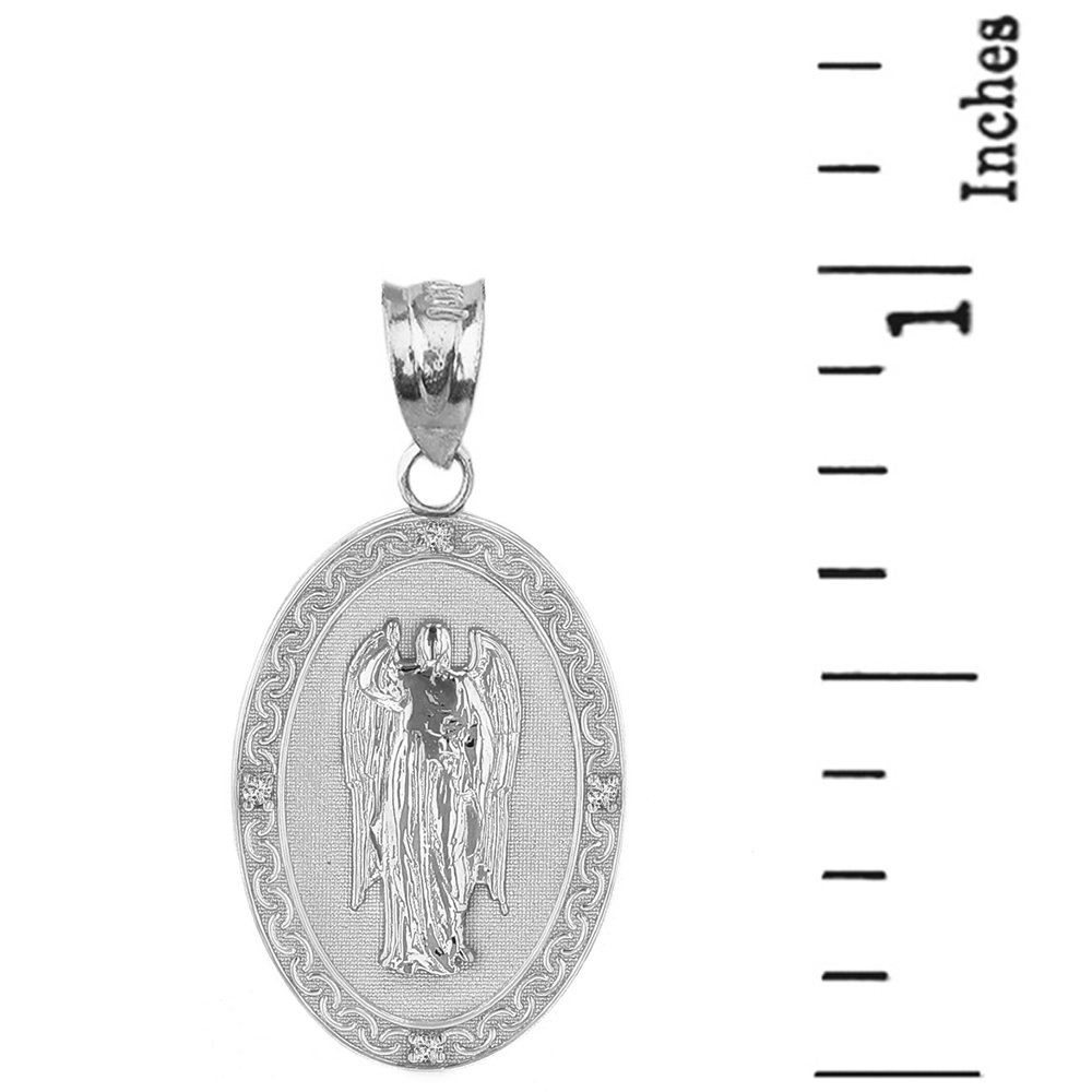 925 Sterling Silver Saint Gabriel The Archangel CZ Oval Medal Pendant (1")