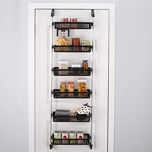 Organize It All Over The Door Storage Unit with Hooks | Dimensions : 7.50 x 19.50 x 59.00 | 6 Basket | Hanging Storage | Great for Kitchen | Bathroom | Bedroom | Space Saver | Black