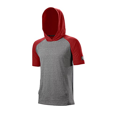 EvoShield mens Short Sleeve Hooded Sweatshirt, Grey/Scarlet, X-Large US