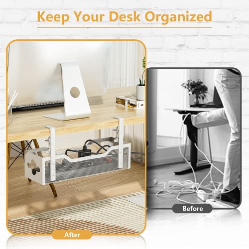 Under Desk Cable Management Tray, No Damage to Desk,Standing Desk Cable Organizer, Quszmd Under Desk Cord Organizer,Under Desk Wire Management Tray - Easy to Install
