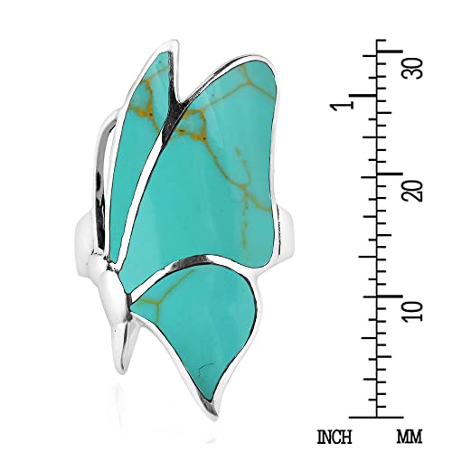 AeraVida Flying Monarch Butterfly Simulated Turquoise Inlay Stone .925 Sterling Silver Ring (6)