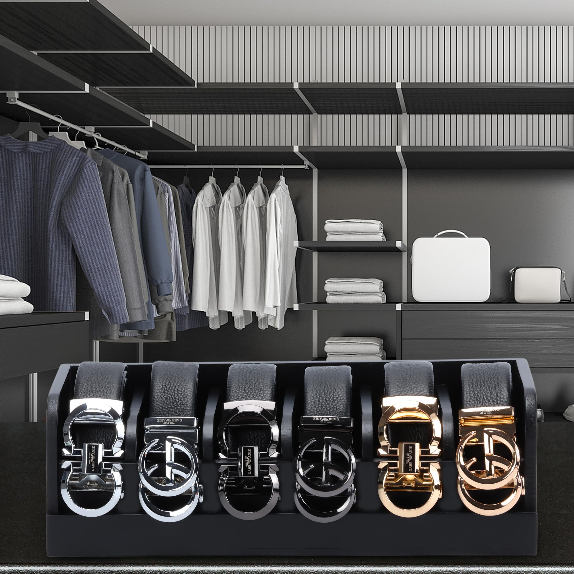 MinBoo Bamboo Belt Organizer Box,6 Grids Belt Rack for Closet and Drawer, Belt Storage Organizer and Displayer for Men Women