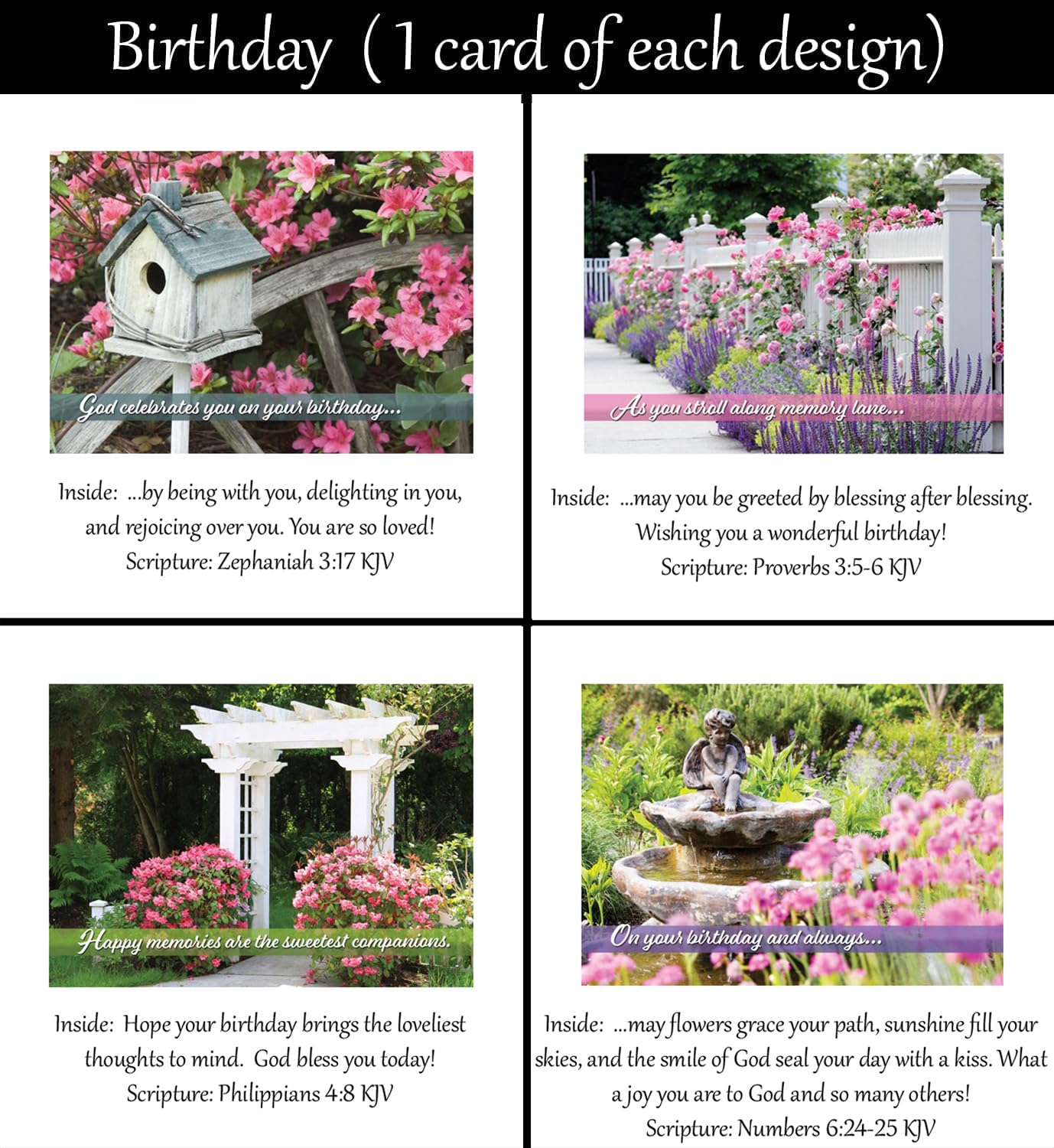 Birthday (No Repeated Cards) 32 Designs Christian/Religious Greeting Card Assortment #3 ~ Scripture in every card