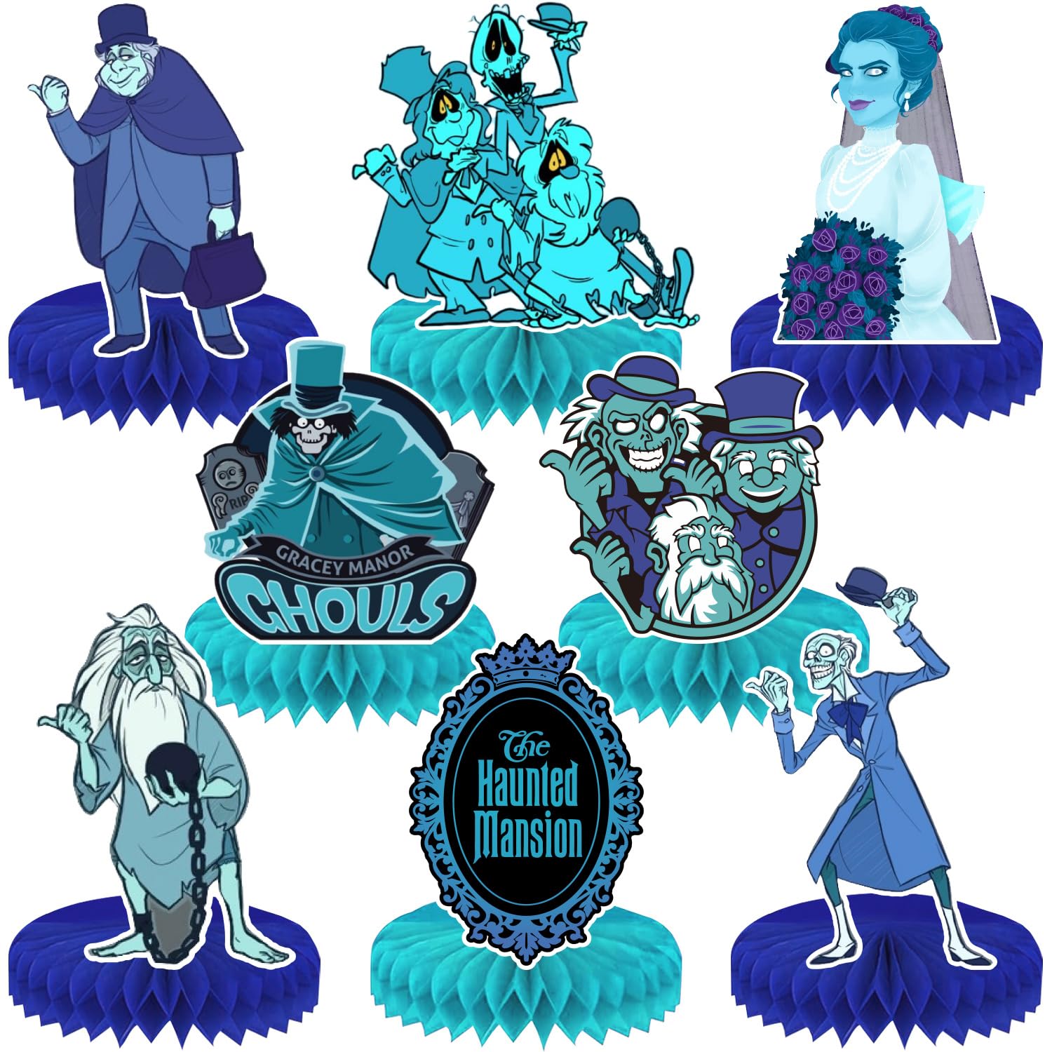 8pcs Birthday Party Decorations Table Centerpiece, Halloween Party Decorations Blue Green Ghost Halloween Honeycomb Centerpieces for Halloween Party