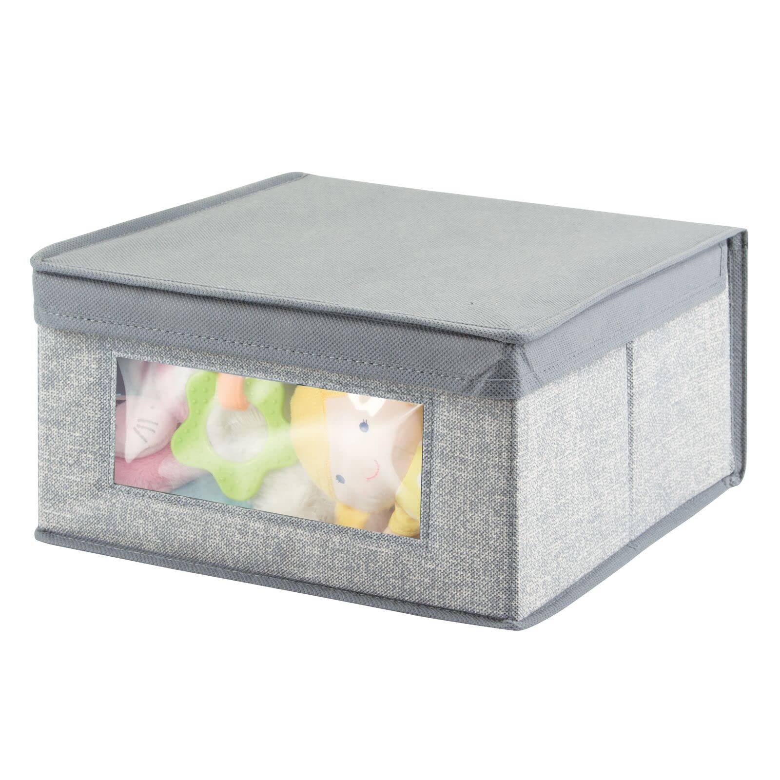 mDesign Fabric Baby Nursery Storage Organizer Chest with Window/Lid - Soft and Sturdy Toy Box for Doll Clothes, Animal, Dress Up Wardrobe, Accessories, Lido Collection, 8 Pack, Gray