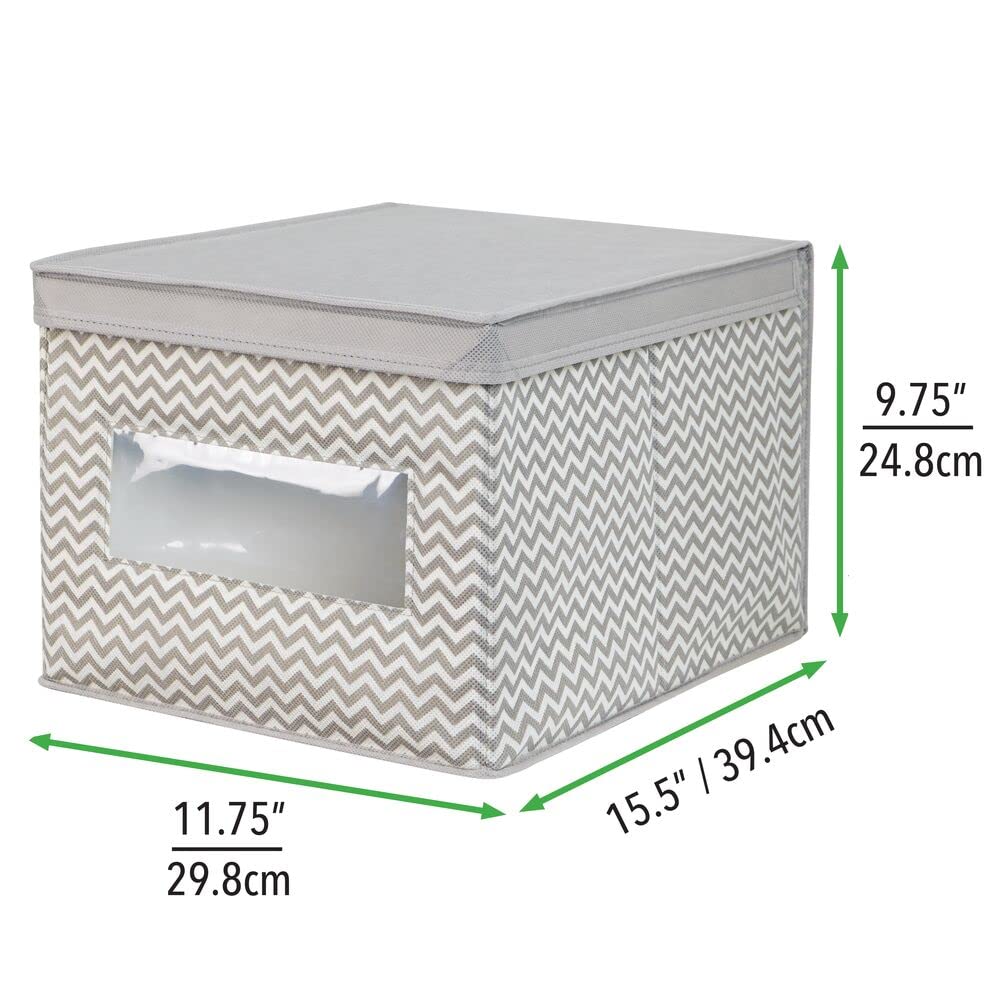 mDesign Large Soft Stackable Fabric Baby Nursery Storage Organizer Holder Bin Box with Front Window/Lid for Child/Kids Bedroom, Playroom, Classroom, Spira Collection, 4 Pack, Taupe/Natural