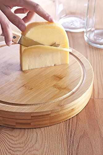 Juvale Cheese Board Set - Charcuterie Board and Cheese Tools, Cheese and Meat Board, Includes 1 Bamboo Cutting Board and 4 Piece Knife Tools, 10.2" x 10.2" x 1.5"