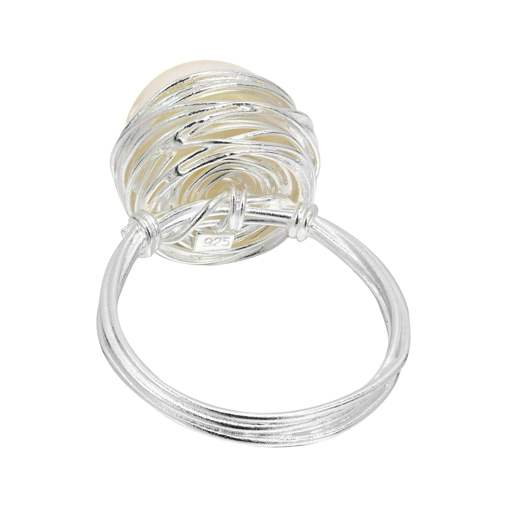 AeraVida Genuine Cultured Freshwater Pearl Wire Wrap Around .925 Sterling Silver Ring (6)