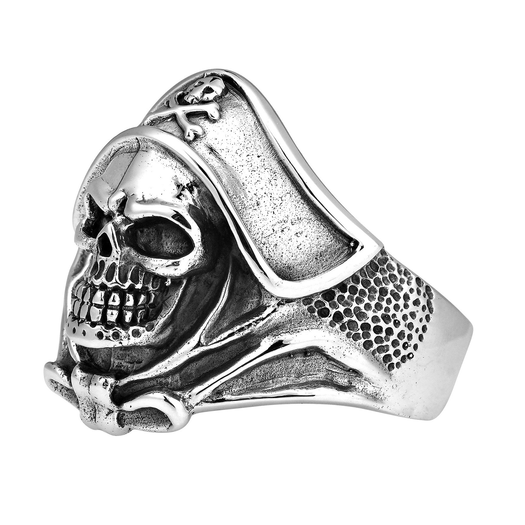 AeraVida Gothic Buccaneer Pirate Skull Head .925 Sterling Silver Biker Ring - (11)