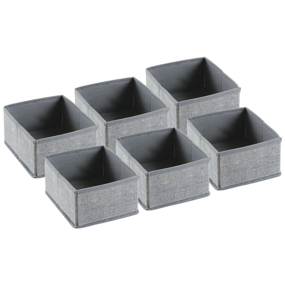 mDesign Soft Fabric Dresser Drawer and Closet Storage Organizer, Bin for Child/Kids Room, Nursery, Playroom, Bedroom - Textured Print with Solid Trim, 6 Pack - Gray