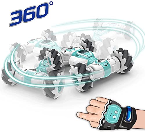 4WD RC Stunt Car, 2.4GHz Remote Control Car All-Terrain Off Road Car Watch for Kids 360 Degree Flips Double Sided Rotating Race Car with Gesture Sensor Toy Car P21