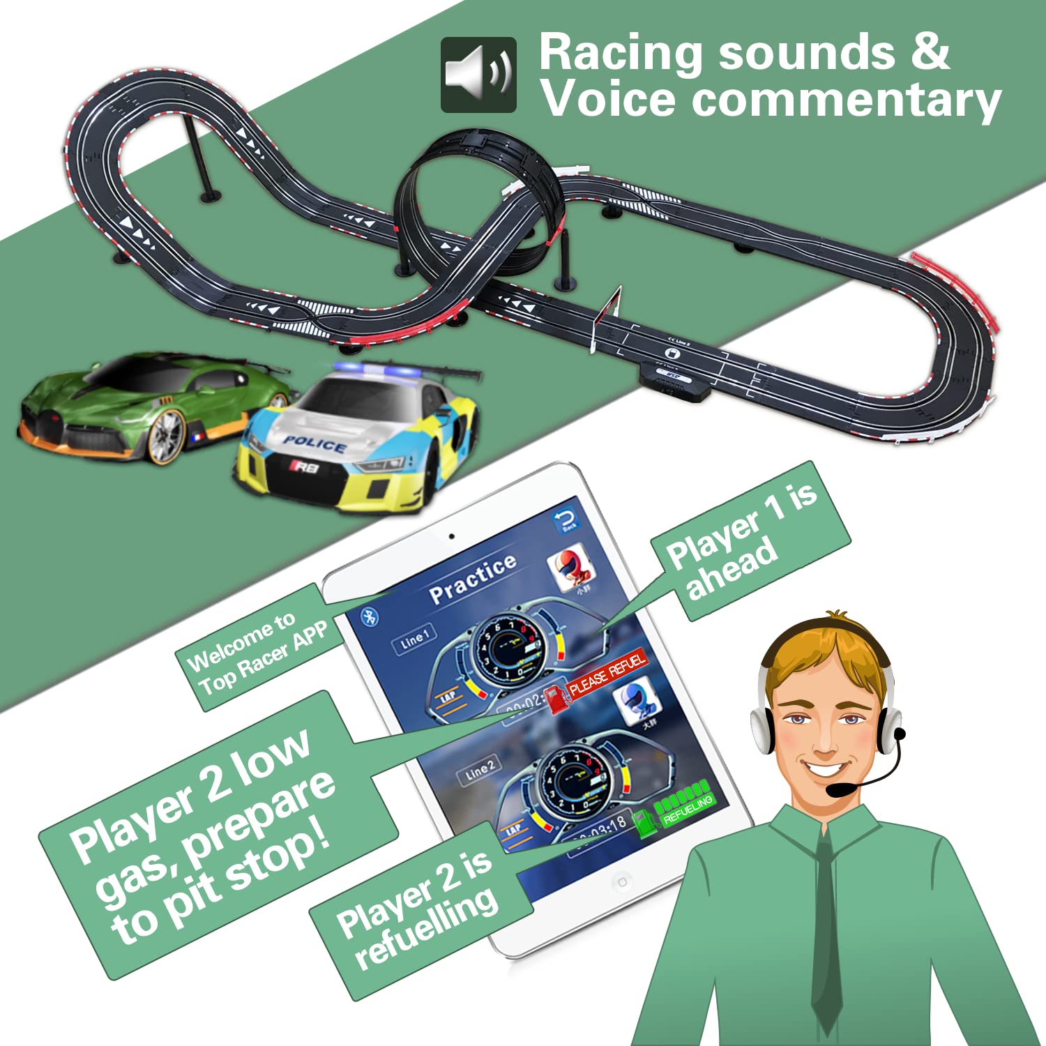 AGM MASTECH Slot car Set ASR-02 with More Two lience Slot Cars TR-C110112