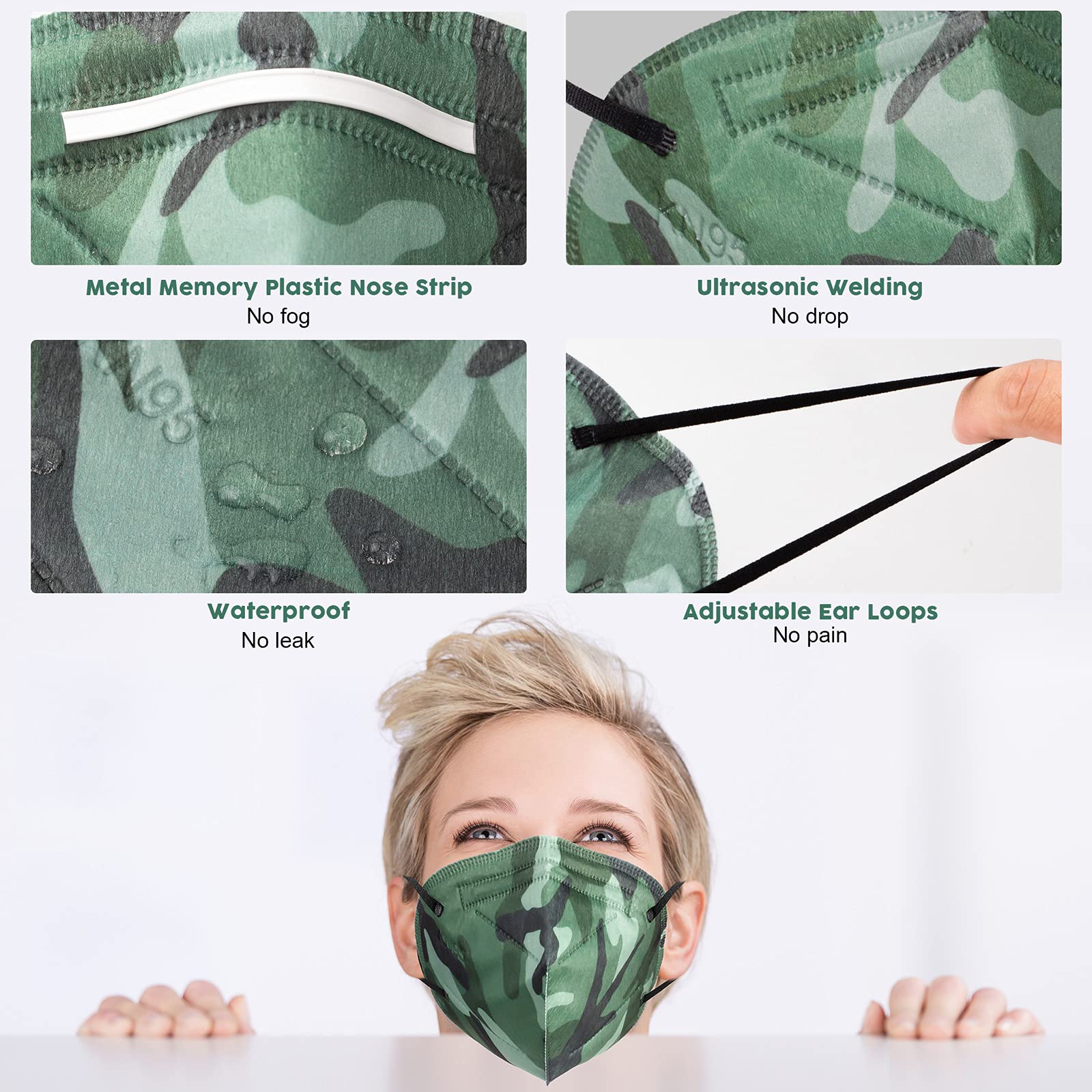 AHOTOP KN95 Face Masks for Teens Adults Men Women, 25PCS Individually Wrapped 5 Layers Disposable Face Masks Against PM2.5, Camo Face Mask, Filter Efficiency ≥95%