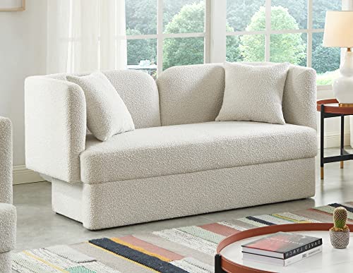 Meridian Furniture 616Cream-L Marcel Collection Modern | Contemporary Loveseat with Rich Cream Boucle Fabric, Curved Back, 68" W x 28" D x 32" H, Cream