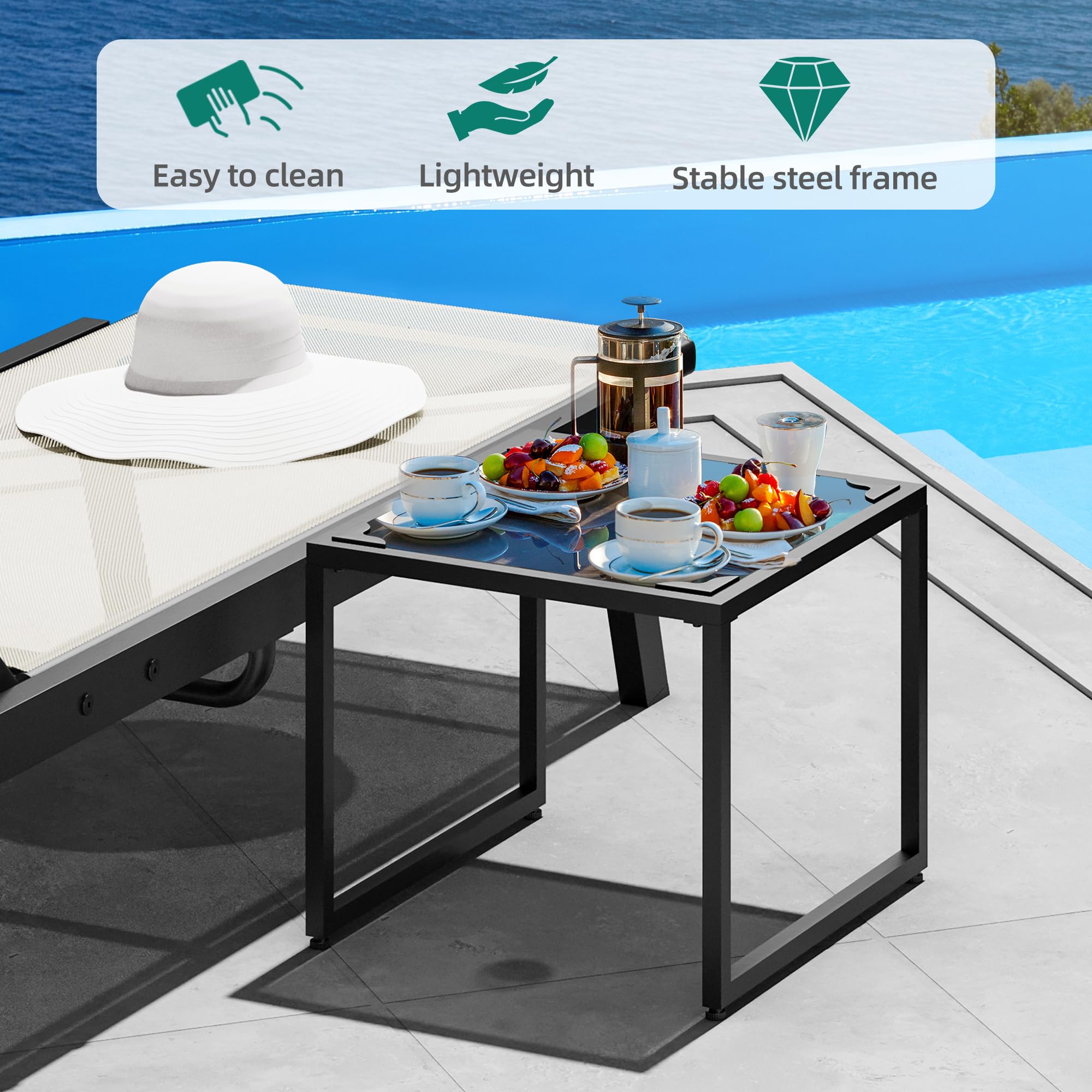 YITAHOME Outdoor Chaise Lounge Chairs Set with Side Table, Adjustable Backrest Poolside Loungers with Aluminum Frame/Textile Fabric/Wheels for Pool Beach Patio Lawn Porch (Beige)