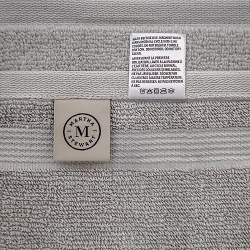 MARTHA STEWART 100% Cotton Bath Towels Set Of 6 Piece, 2 Bath Towels, 2 Hand Towels, 2 Washcloths, Quick Dry Towels, Soft & Absorbent, Bathroom Essentials, Towel Sets For College Dorm, Textured Gray