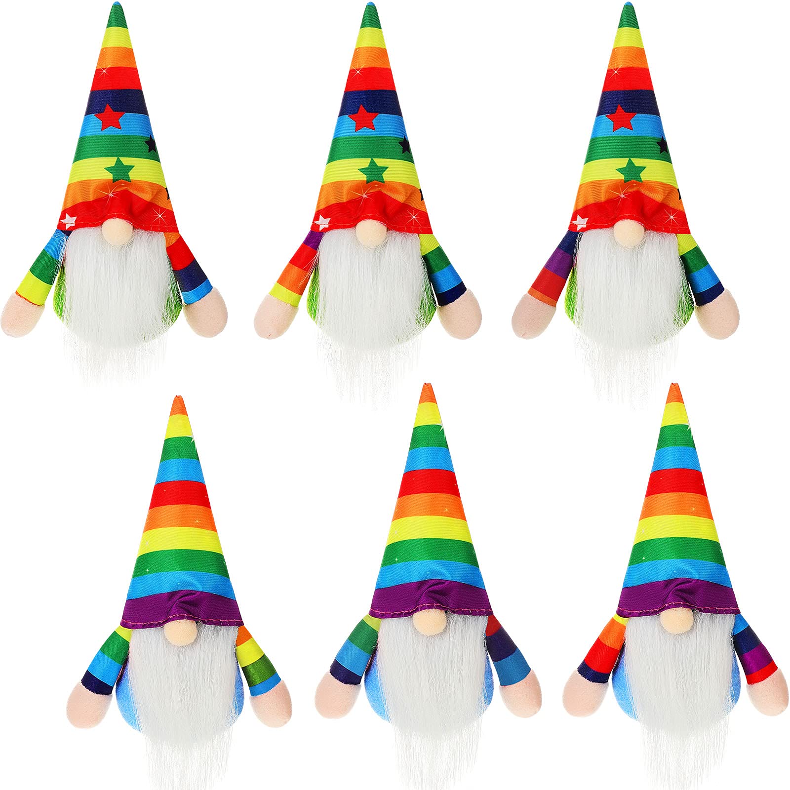 Skylety 6 Pieces Rainbow Gnome Pride Santa Ornament Plush Decorations Gnomes Santa Elf Table Ornaments Hanging Decorations Home Party Decor