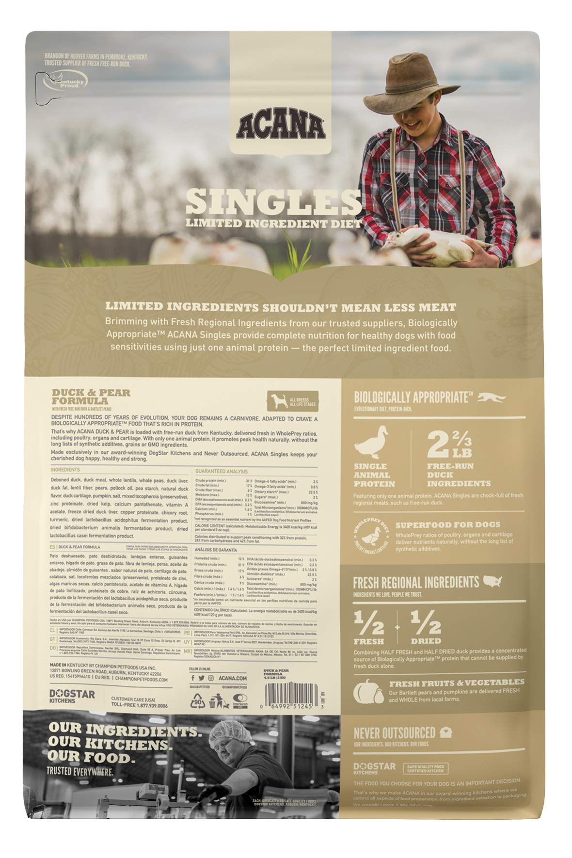 ACANA Singles Duck and Pear Recipe, 4.5lbs, Limited Ingredient Diet Dry Dog Food