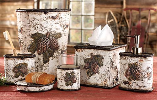 HiEnd Accents Birch Pinecone Rustic Lodge Bathroom Wastebasket