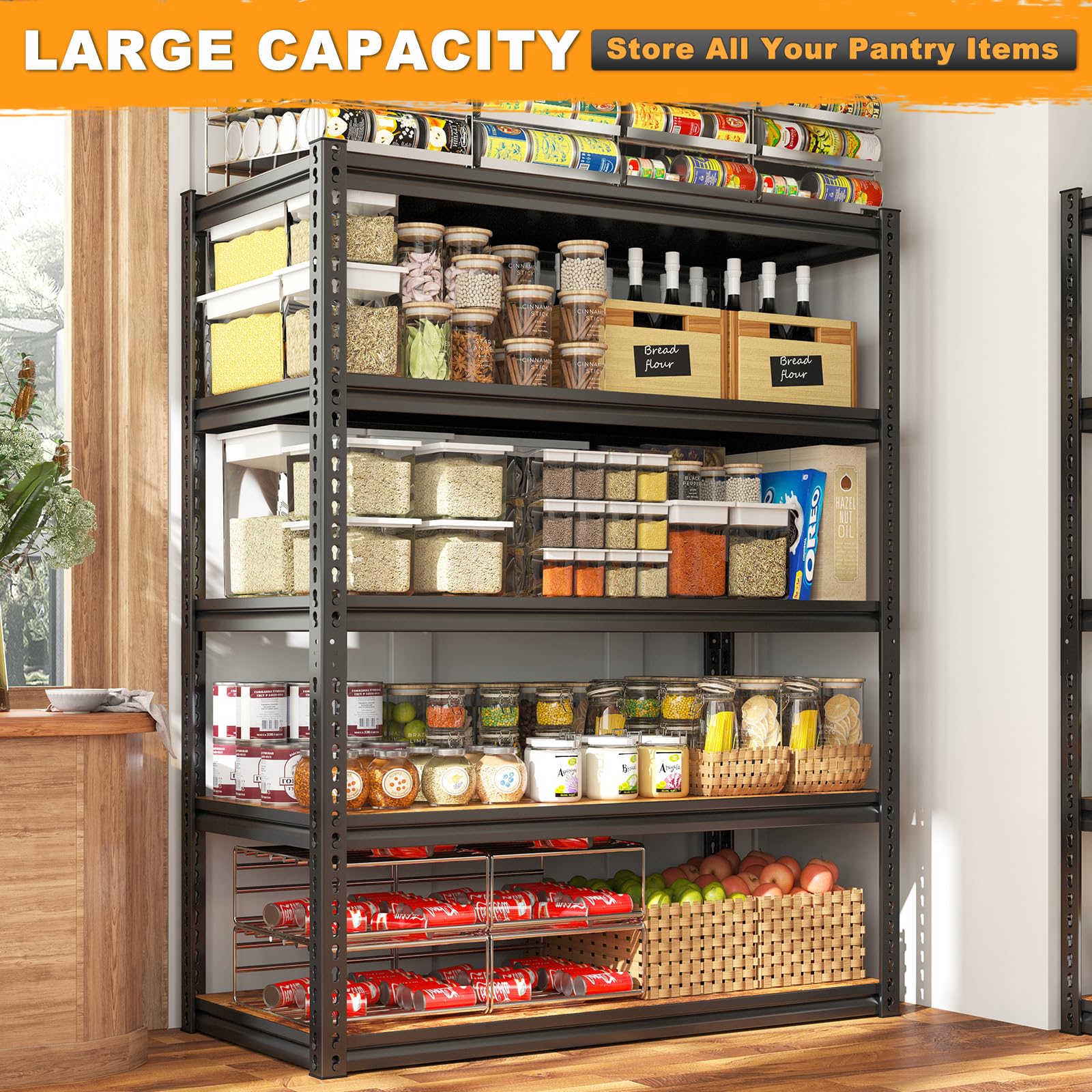 REIBII Garage Shelving Load 2500LBS Wide Storage Shelves Adjustable Sturdy Heavy Duty Shelving Deep Metal Shelves for Storage Tall Metal Shelf, Organize for Pantry Kitchen 3 Pack